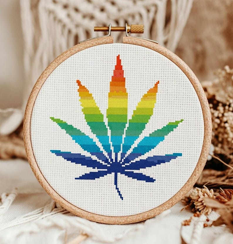 Rainbow Weed Leaf Cross Stitch Pattern - Colorful Spring (PDF Digital ...