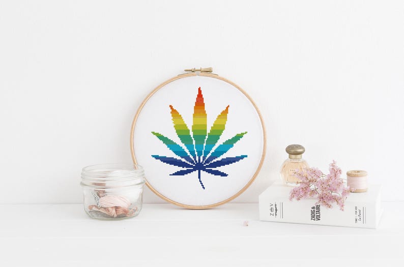 Rainbow Weed Leaf Cross Stitch Pattern - Colorful Spring (PDF Digital ...