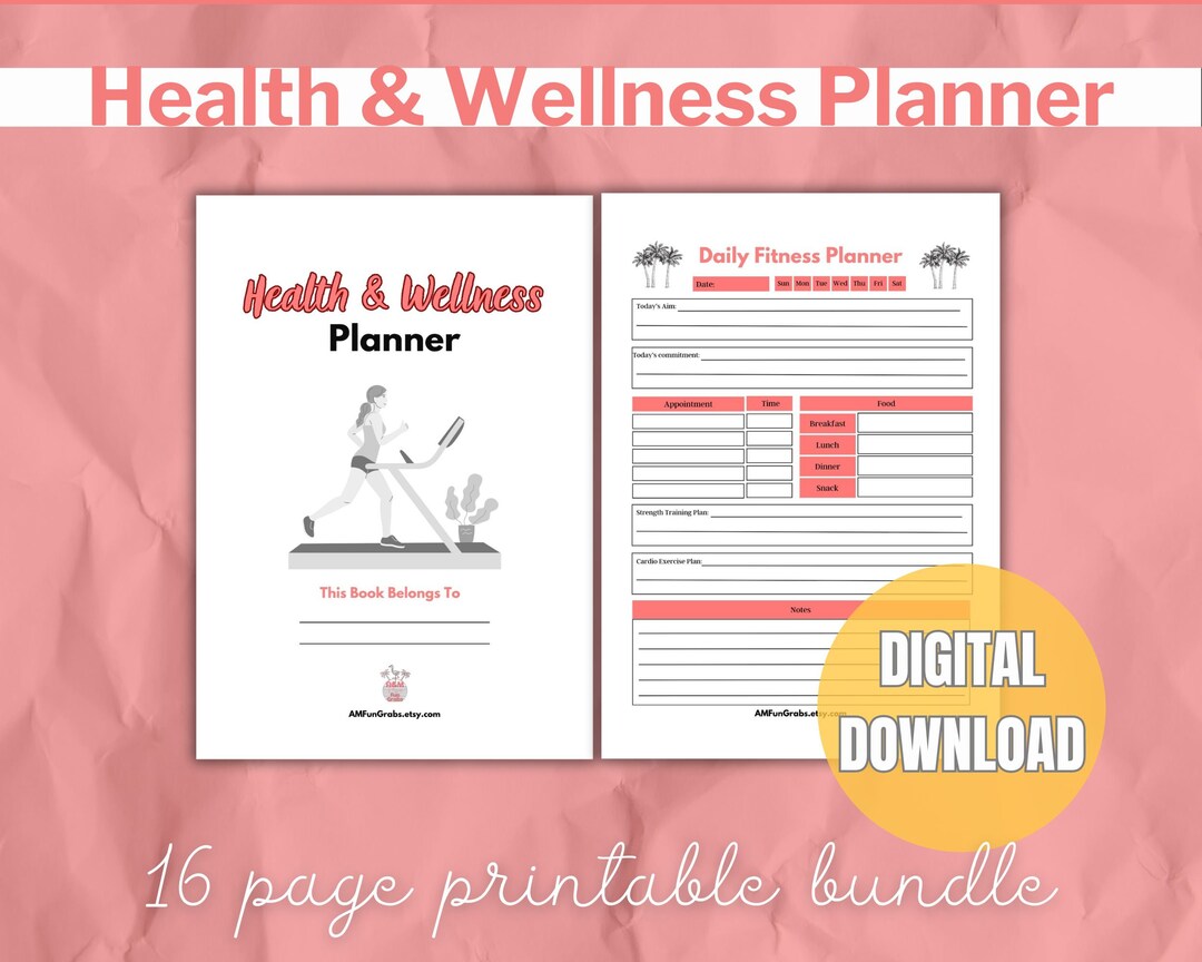 Self-care Health & Wellness Planner, Printable Workbook, Food Journal ...