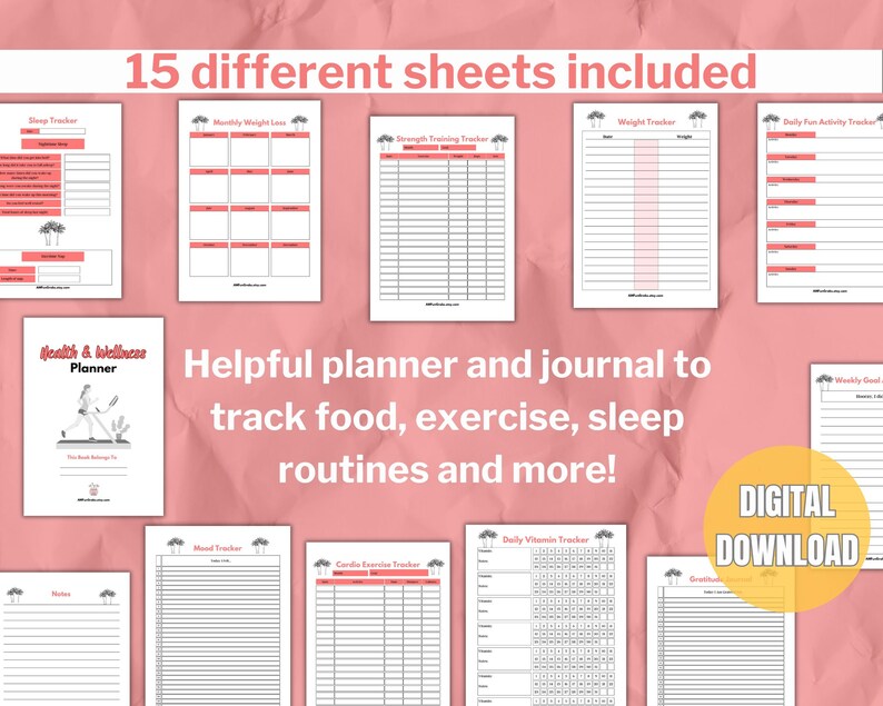 Self-care Health & Wellness Planner, Printable Workbook, Food Journal ...