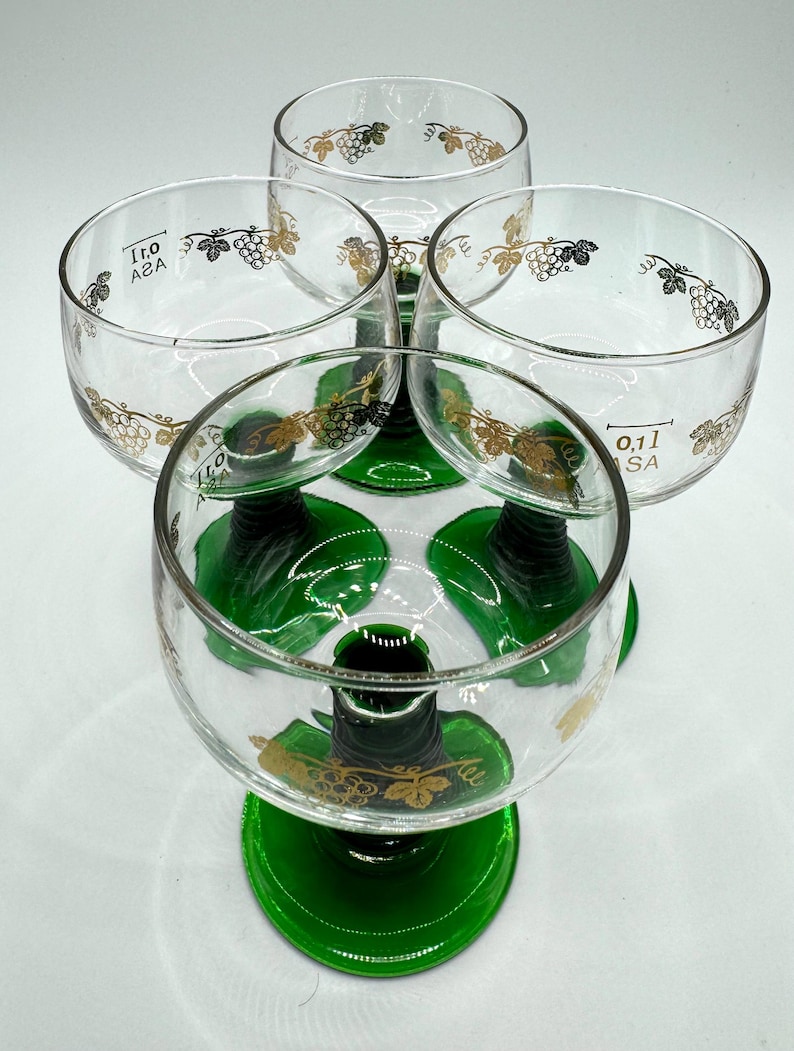 Vintage Mosel Small Hock Wine Glasses, Green Stem Beehive Glasses With ...