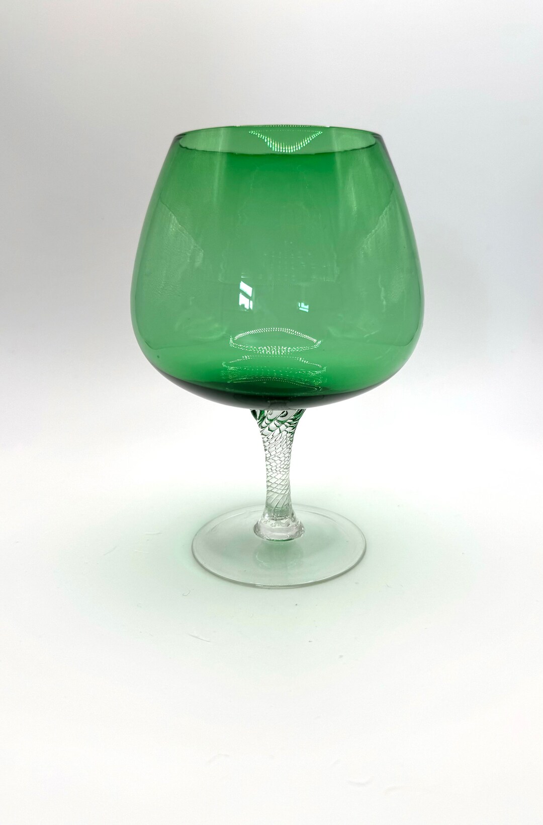 Vintage Green Brandy Cognac Snifter Glass, Detailed Intricate Stem ...