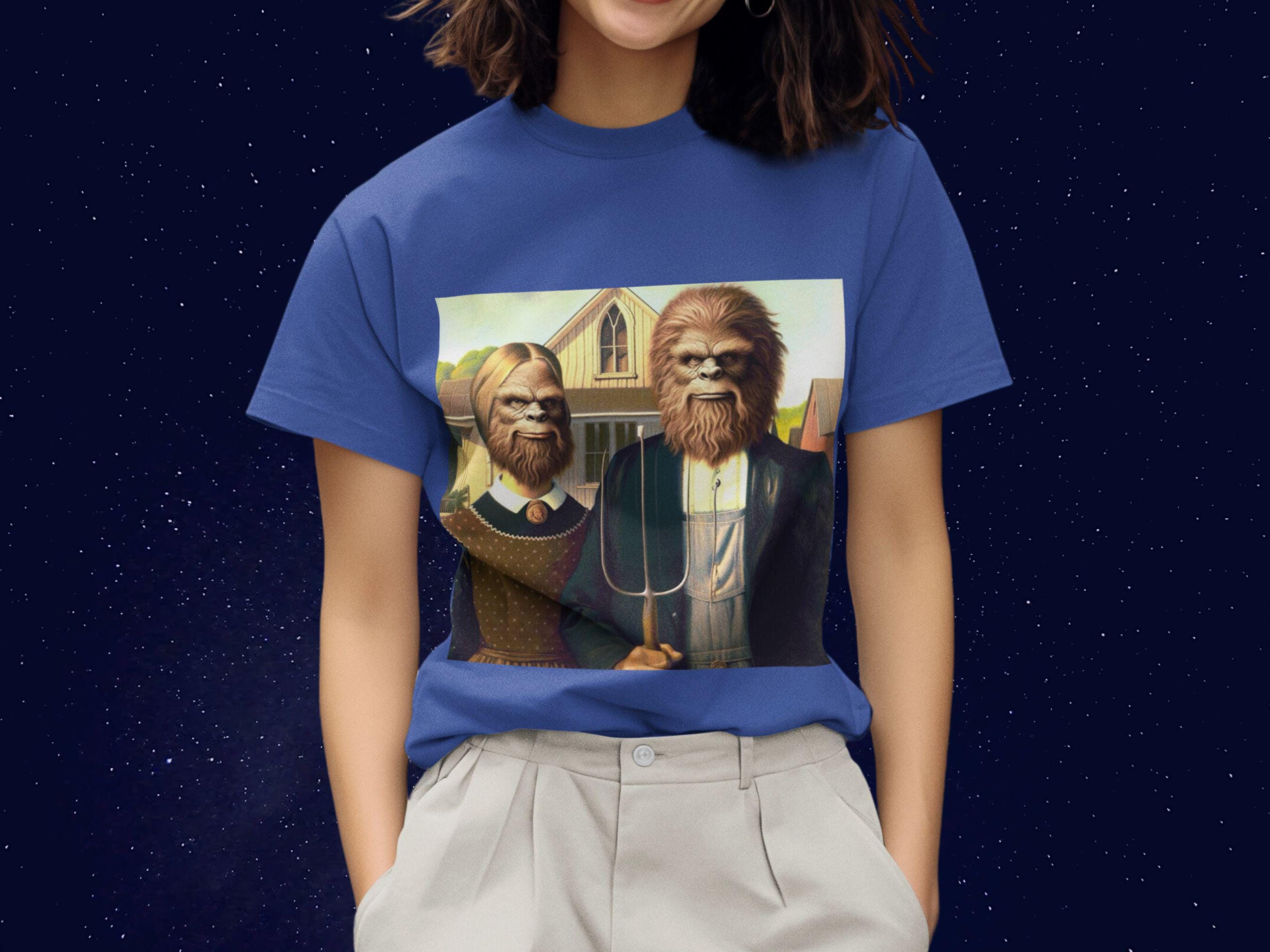Bigfoot Gothic T-shirt | American Gothic Parody Tee | Funny Sasquatch ...