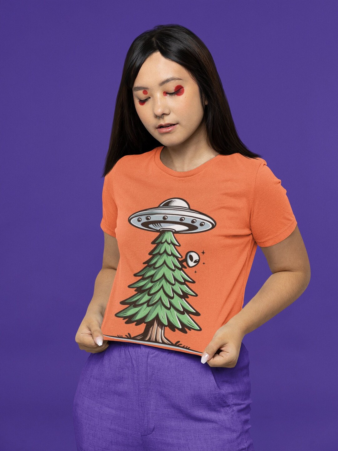UFO Crash T-shirt | Funny Alien Shirt | Pine Tree | Cartoon Shirt ...