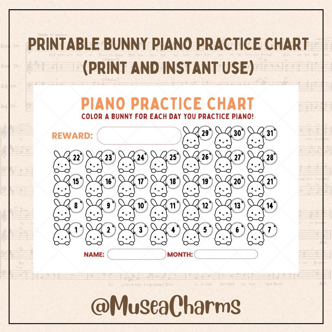 Printable Piano Practice Tracker, Colouring the Bunny, Music Practice ...
