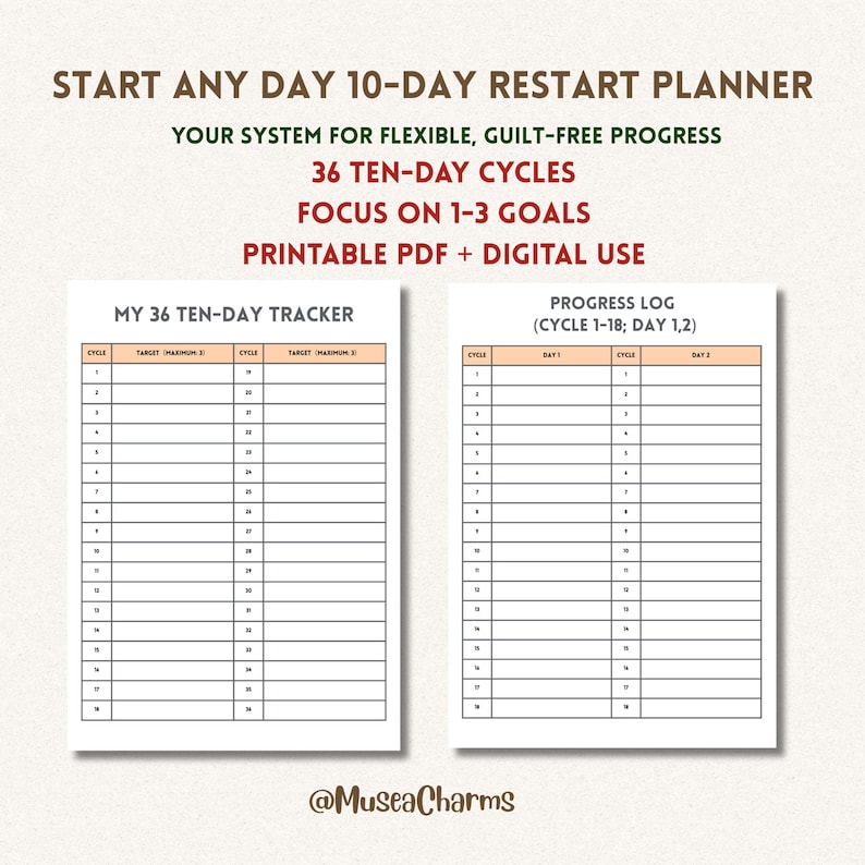 36 Ten-days Tracker - 2026 Year Planner - Undated Goal Tracker ...