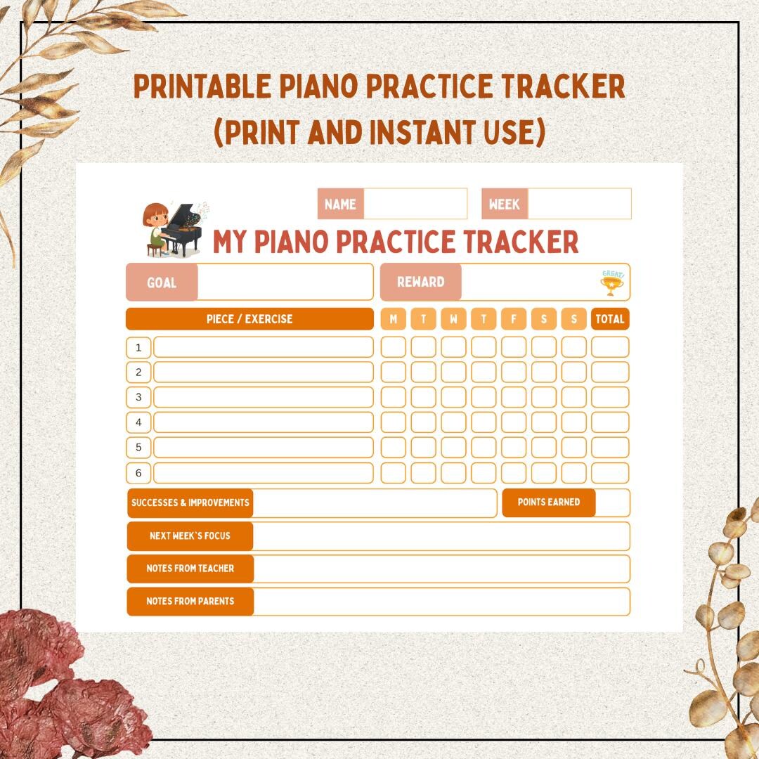 Printable Piano Practice Tracker, Music Practice Log, Student Reward ...