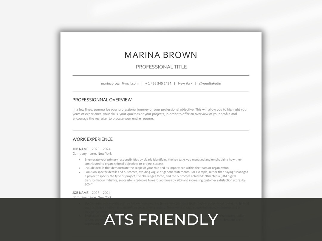 ATS Friendly Resume Template Ats, Professional Resume Template for ...