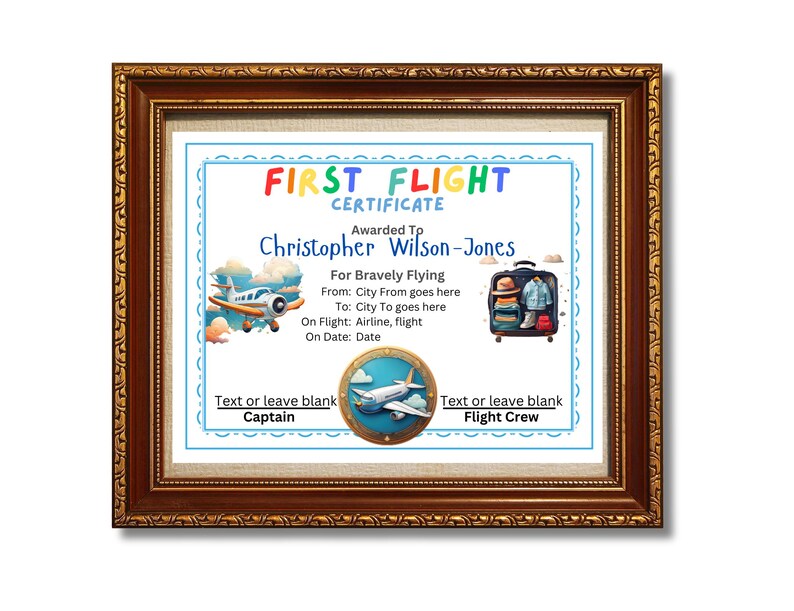 First Flight Certificate for Kids, Editable Canva Template, Travel ...