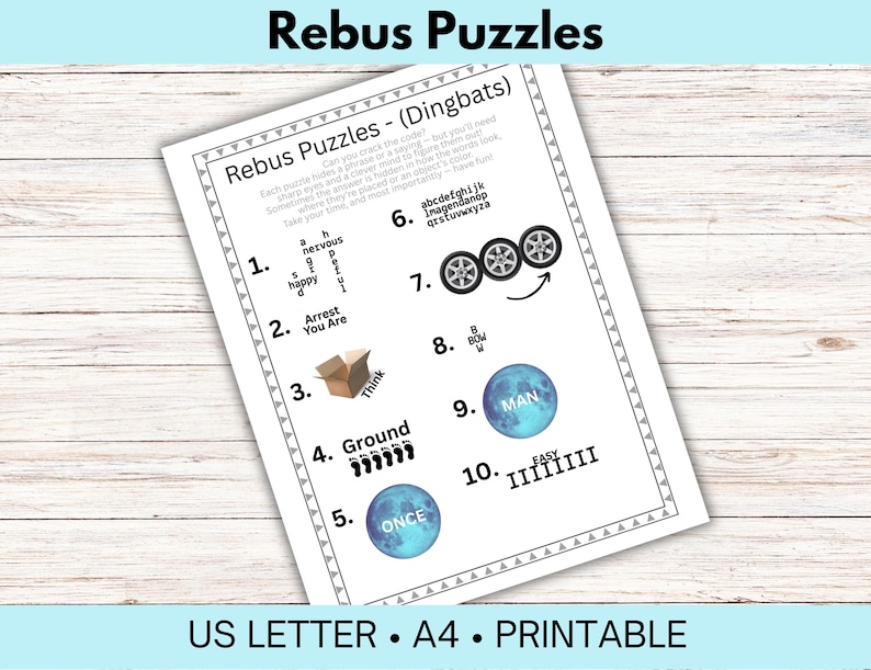 Rebus Puzzles for Teens and Adults ~ Dingbats ~ Brain Teasers ~ Word ...