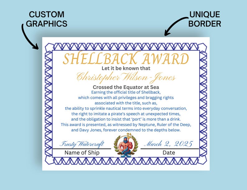 Shellback Template Certificate, Nautical Party Awards, Custom Award ...