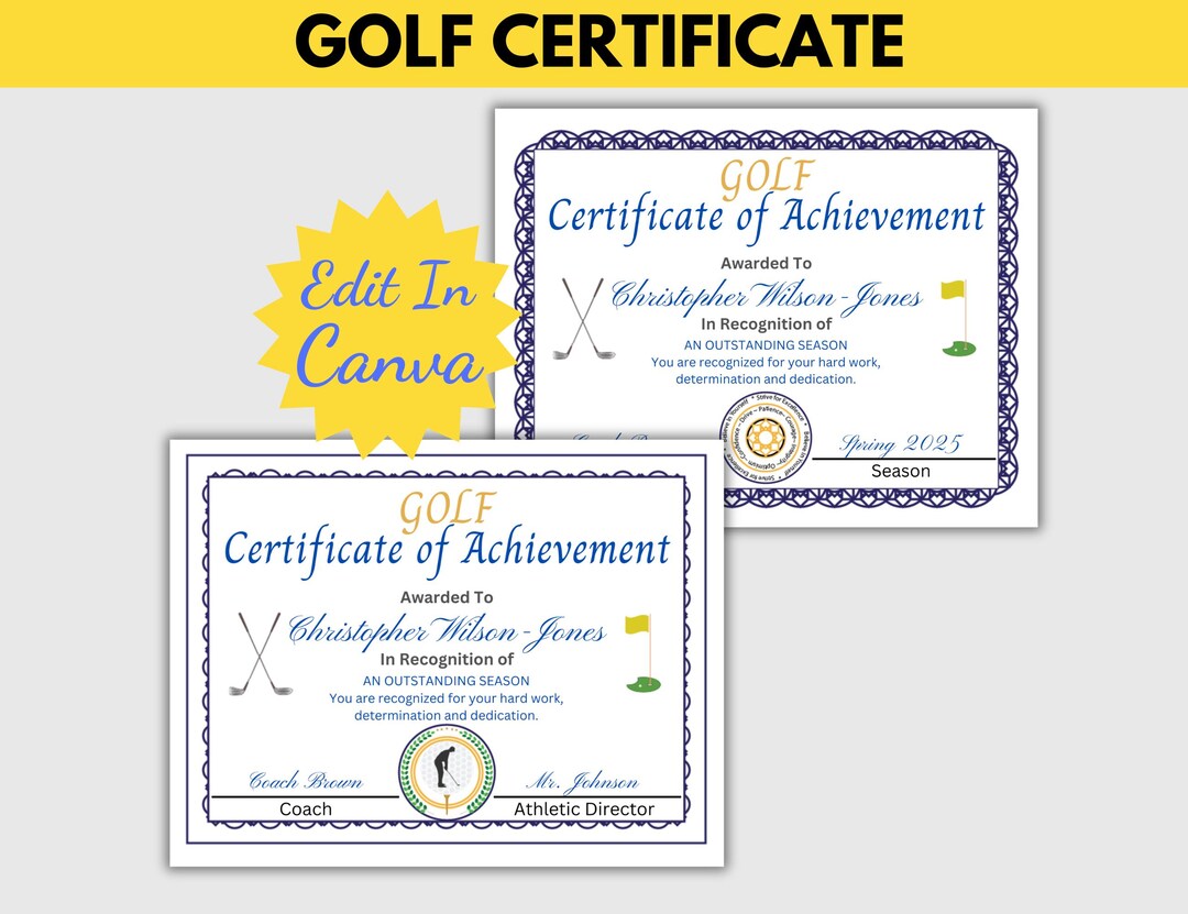 Editable Golf Award Certificate: Team Recognition (canva Template ...