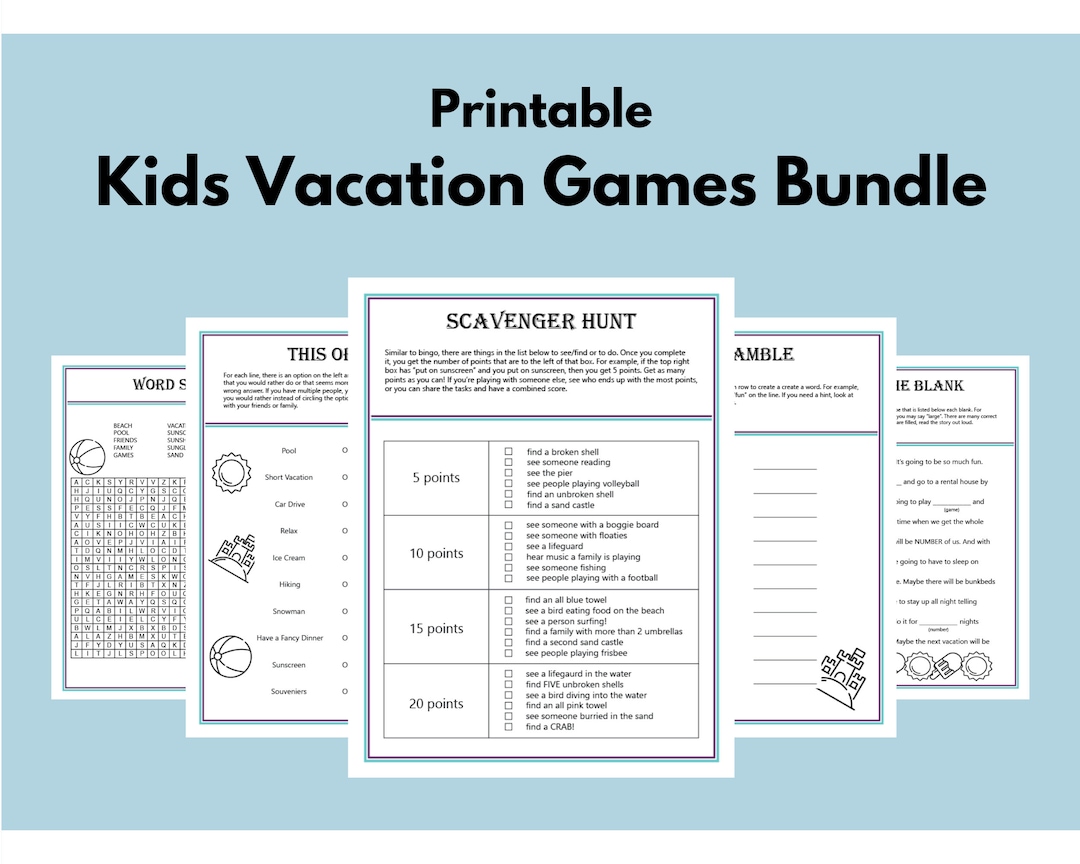 Printable Kids Vacation Games | Scavenger Hunt | Family Vacation ...