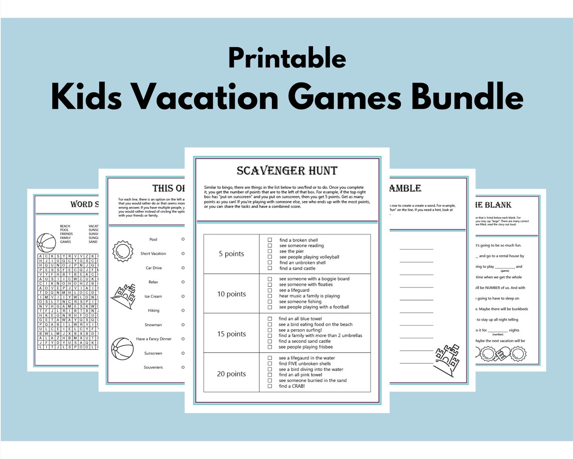 Printable Kids Vacation Games | Scavenger Hunt | Family Vacation ...