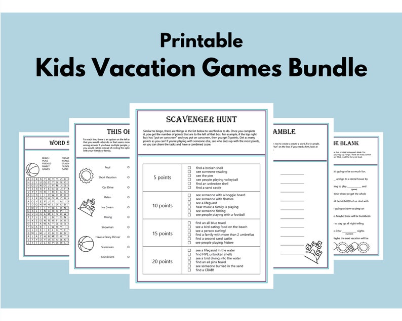 Printable Kids Vacation Games | Scavenger Hunt | Family Vacation ...