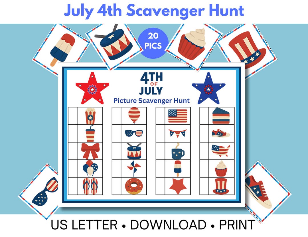 4th of July Kids Scavenger Hunt ~ Picture Cards - Printable Download ...
