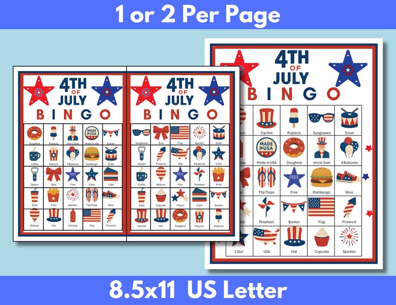 4th of July Bingo, Printable Independence Day Game, Kids, ALL Ages ...