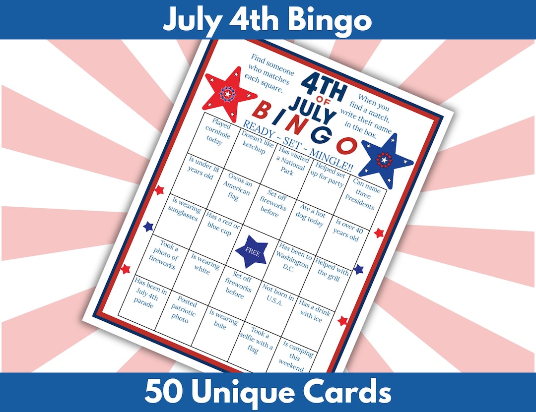 Bingo Cards for 4th of July ~ Find the Guest Bingo ~ Independence Day ...