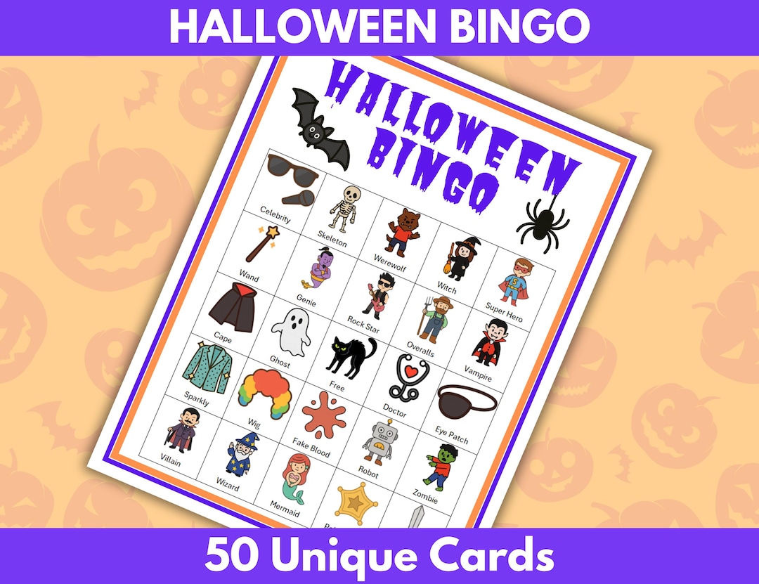 Halloween Bingo Game: 50 Unique Printable Cards (PDF Download) - Etsy