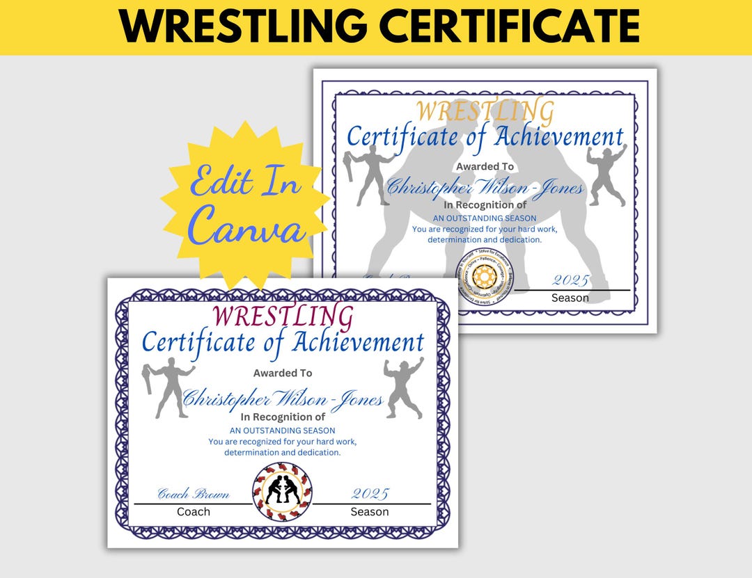 Editable Wrestling Certificate Template: Team Award (digital Download ...