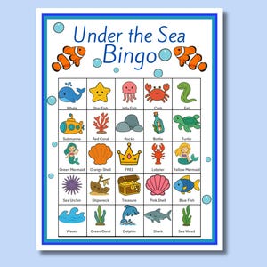 Bingo Cards - Under the Sea, Printable Party Game, Kids, ALL Ages ...