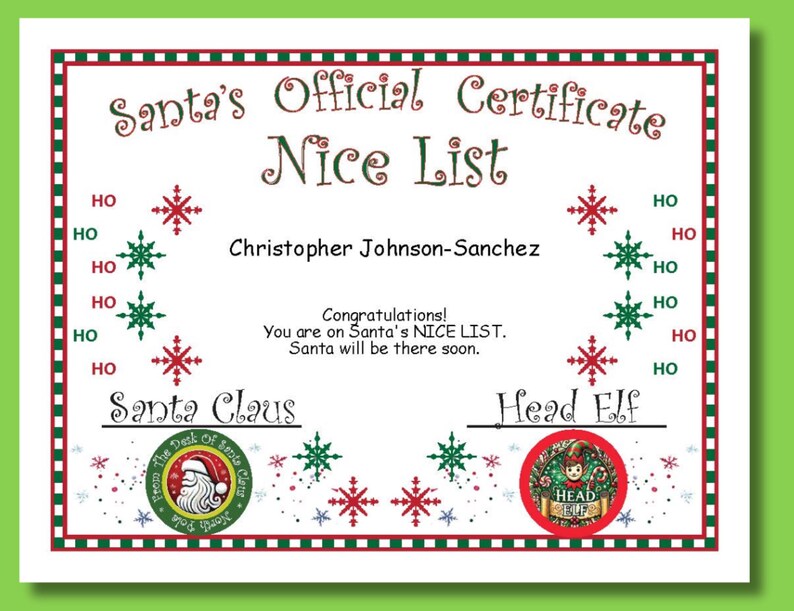 Editable Santa Nice List Certificate ~ Kid's Christmas Gift ...