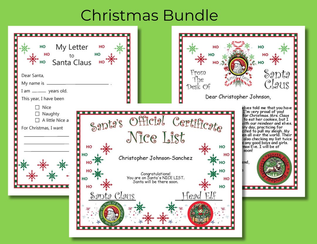 Editable Santa Letter & Nice List Certificate Bundle (printable ...