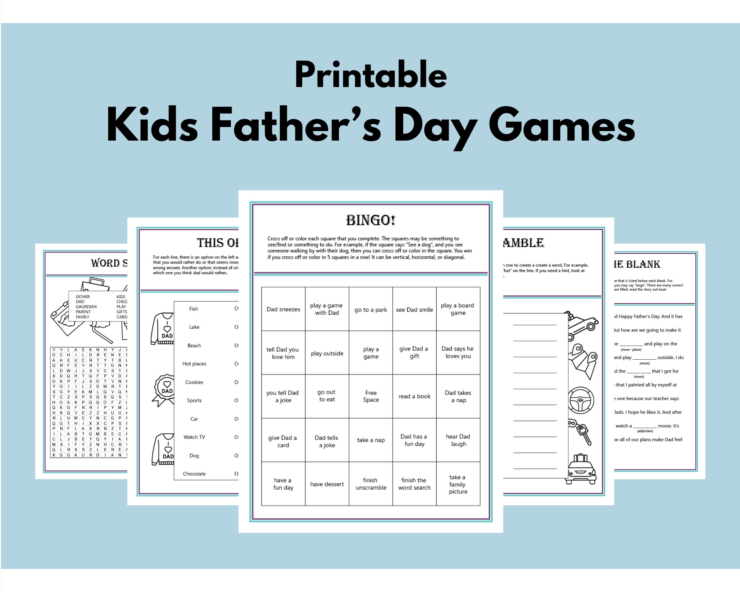 Printable Kids Father's Day Games | Scavenger Hunt | Father's Day ...