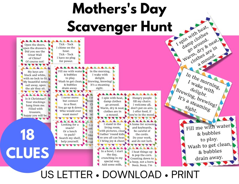 Mother's Day Scavenger Hunt Game Instant Download Mothers Day Game ...