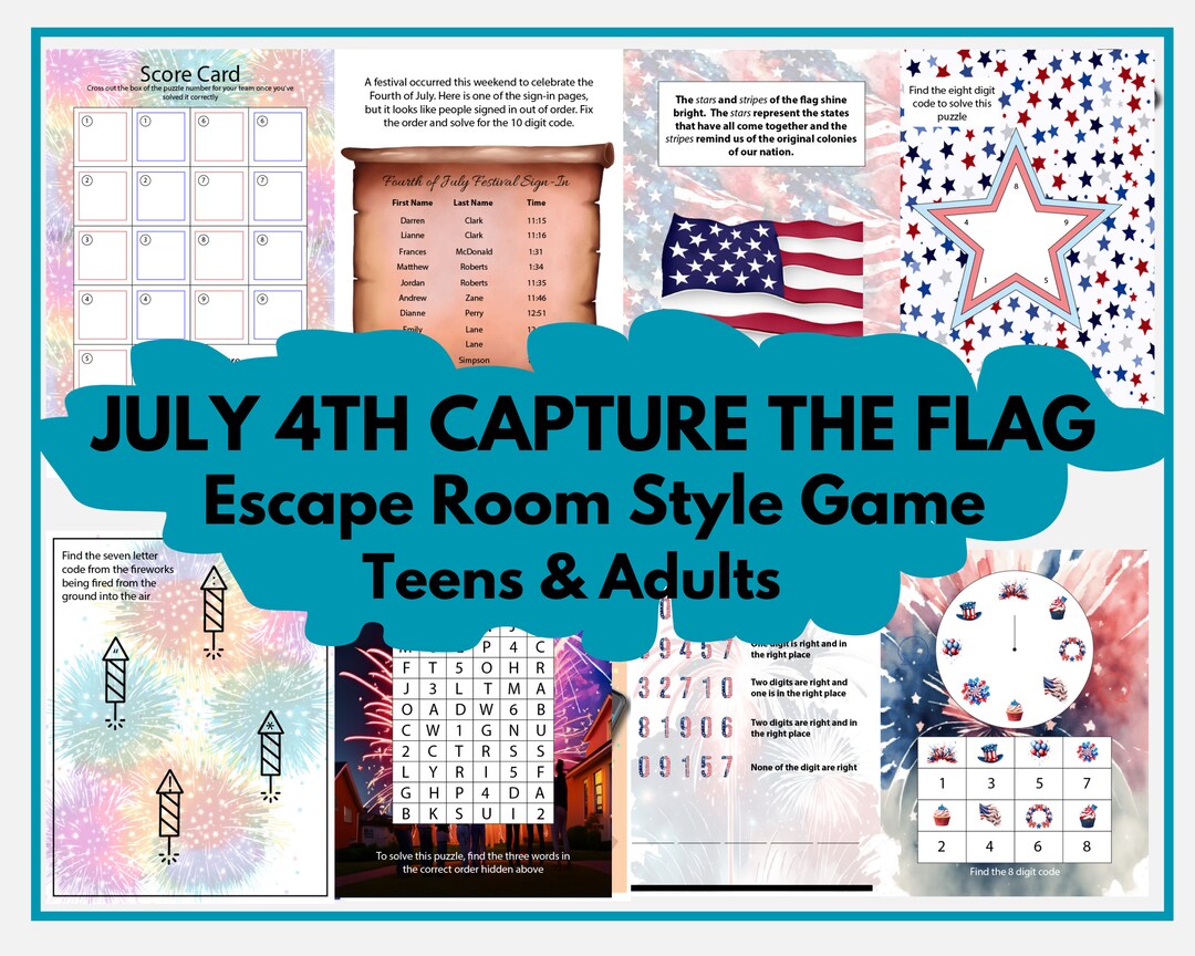 4th of July Printable Escape Room | Family Game Night | Party Activity ...