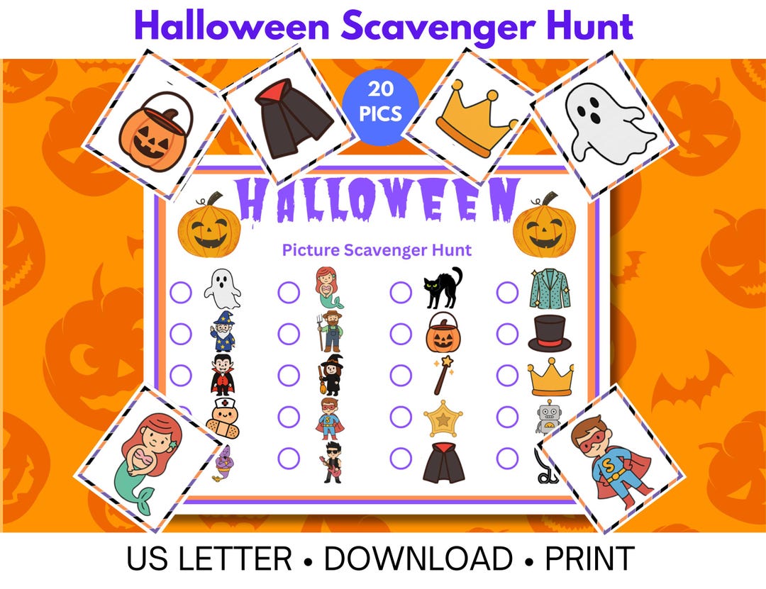 Halloween Scavenger Hunt for Kids: Picture Cards Printable (PDF ...