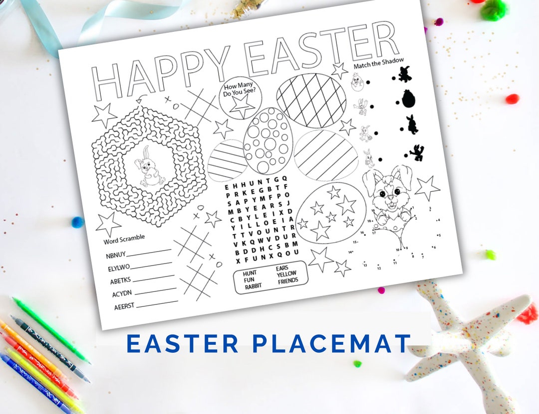 Easter Activity Placemat, Kids Printable Coloring Sheet, Fun Easter ...