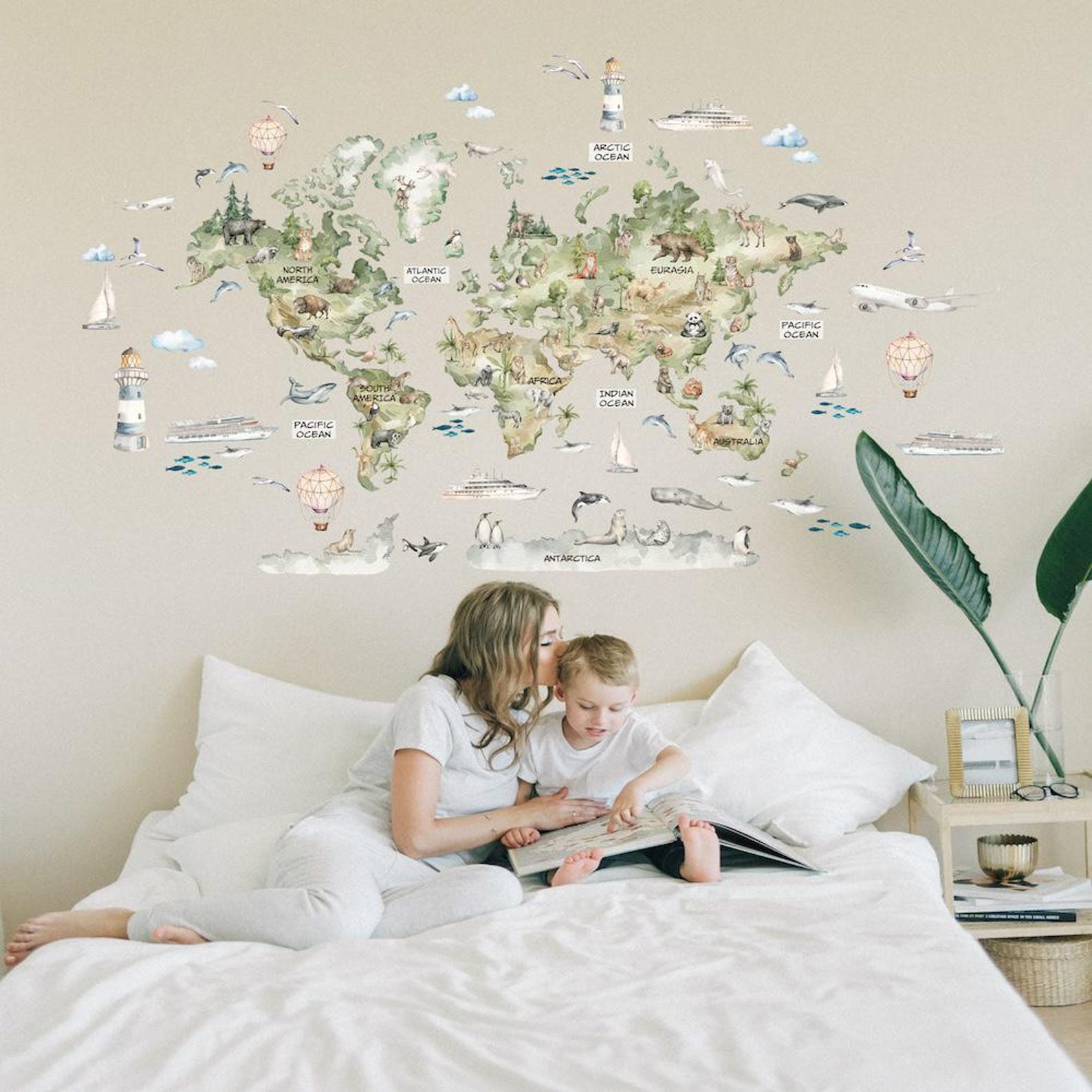 World Map Wall Decals, Vinyl Decals for Kids, Large World Map Wall ...