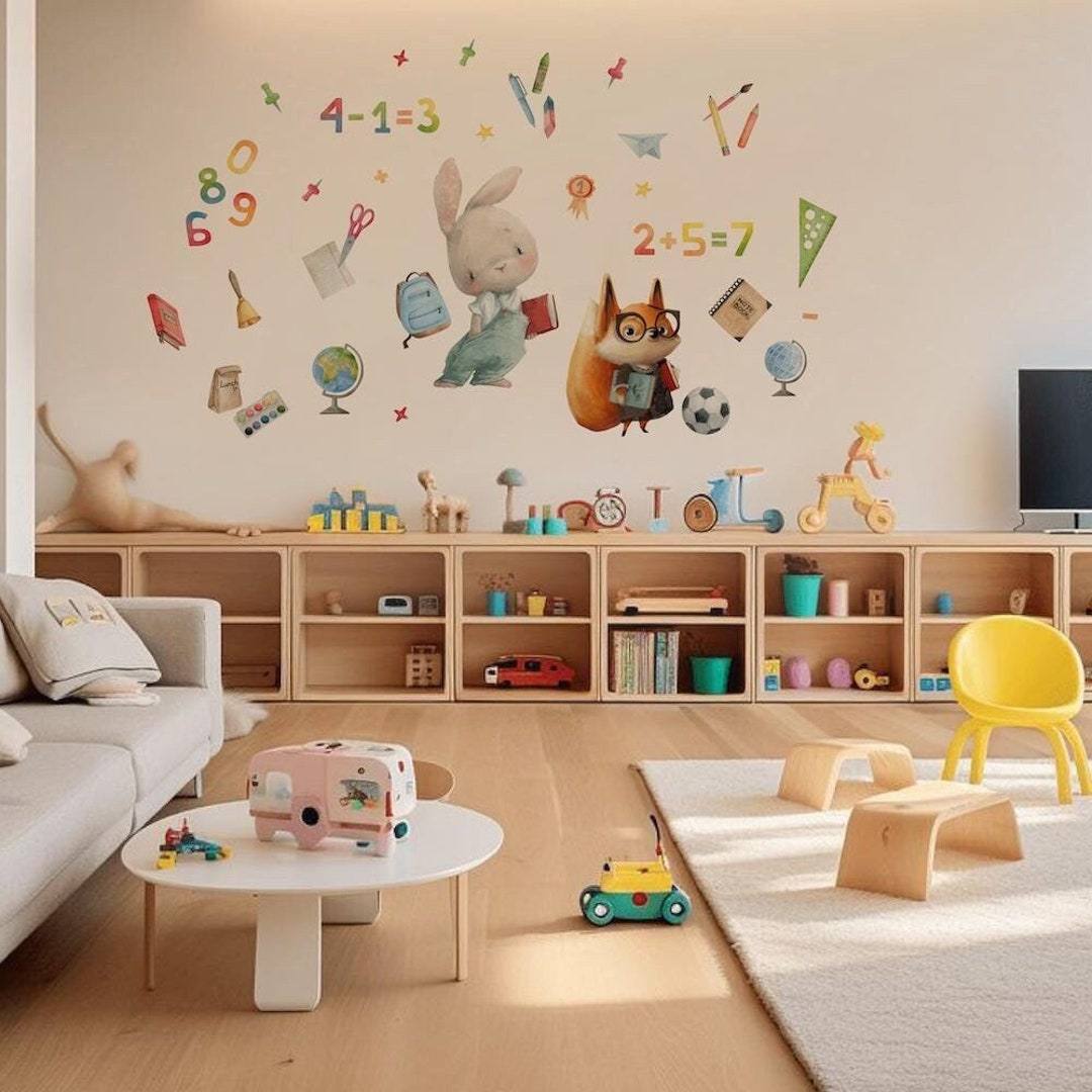 Educational Wall Decals for Kids Room, School Theme Peel and Stick ...