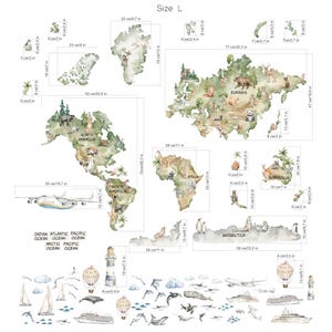 World Map Wall Decals, Vinyl Decals for Kids, Large World Map Wall ...