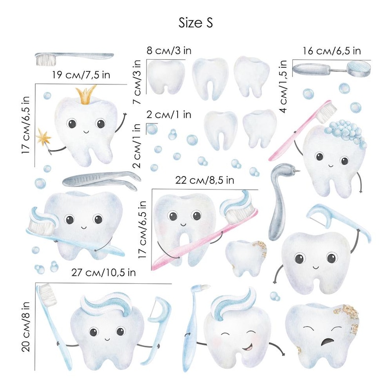 Cute Tooth Wall Decals for Dental Clinic – Kids Dentist Office Decor ...