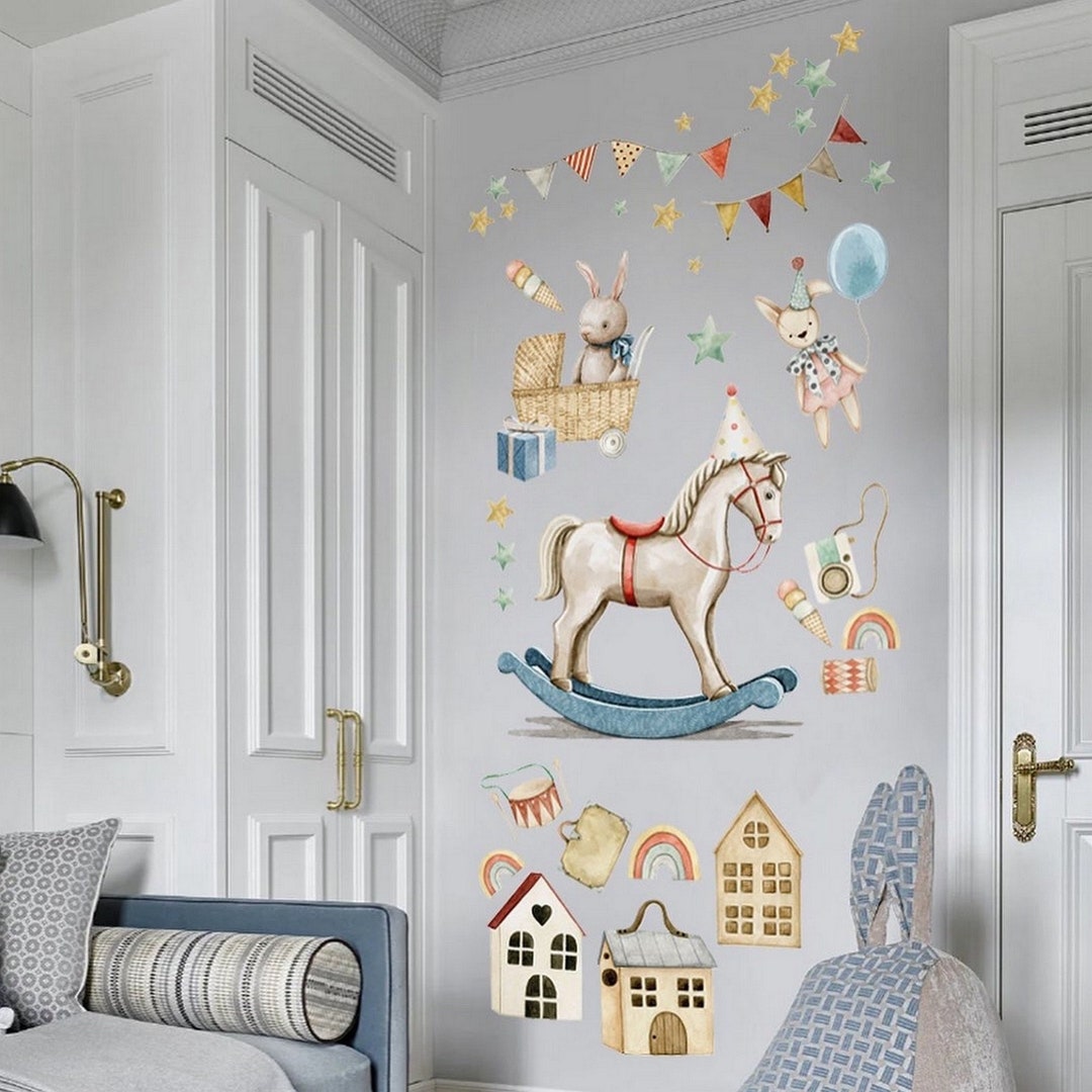 Toy-themed Nursery Wall Decals, Vintage-style Vinyl Stickers for Kids ...