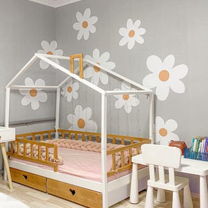 Large Wall Decals Daisies, Floral Wall Stickers for Bedroom, Cute White ...