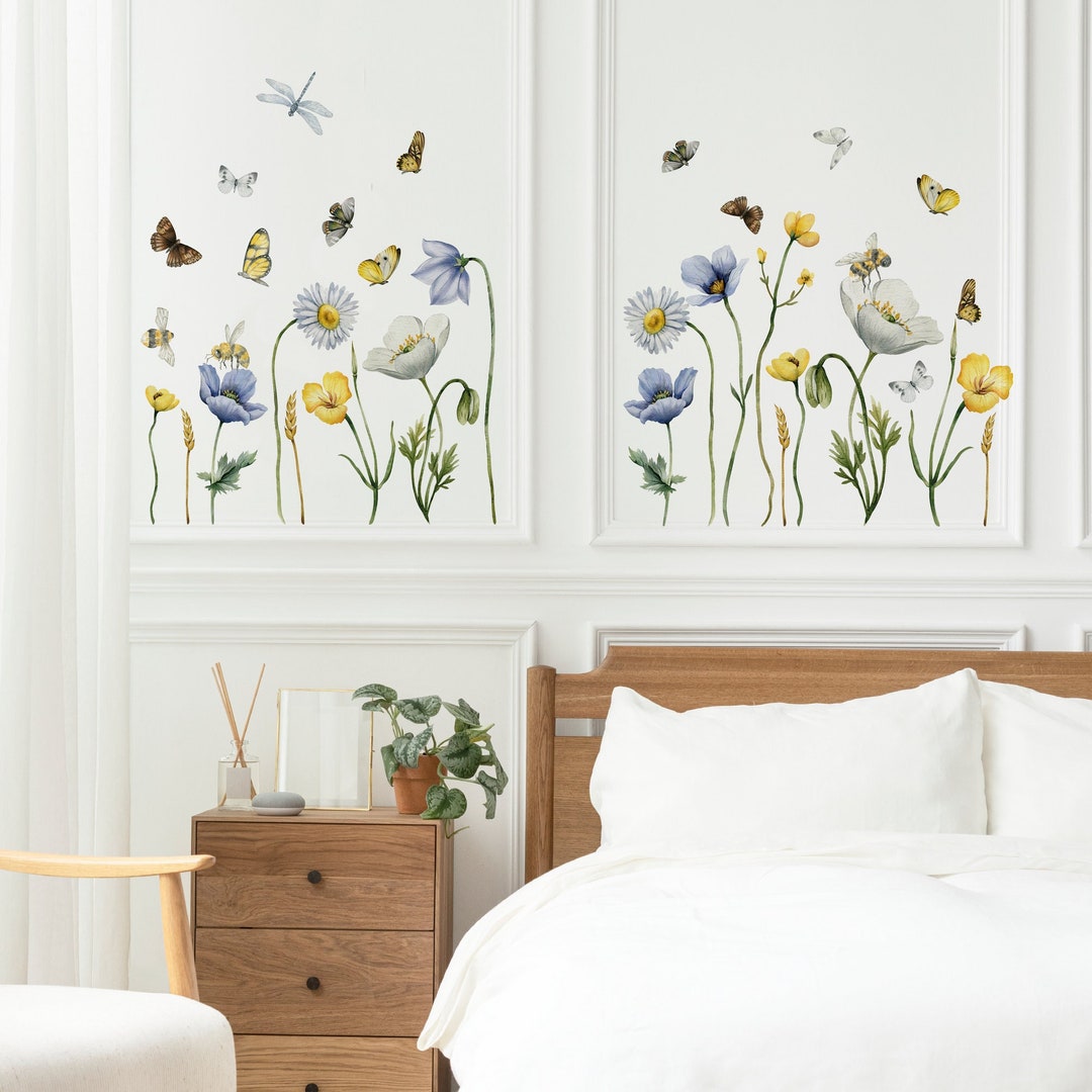 Wildflower Wall Decals - Floral Nursery Decor | Watercolor Flower Wall ...