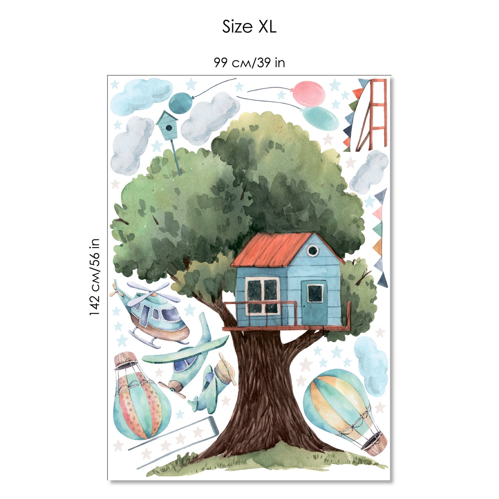 Blue Tree House Wall Decals for Boys Scandinavian Style Nursery Decor ...