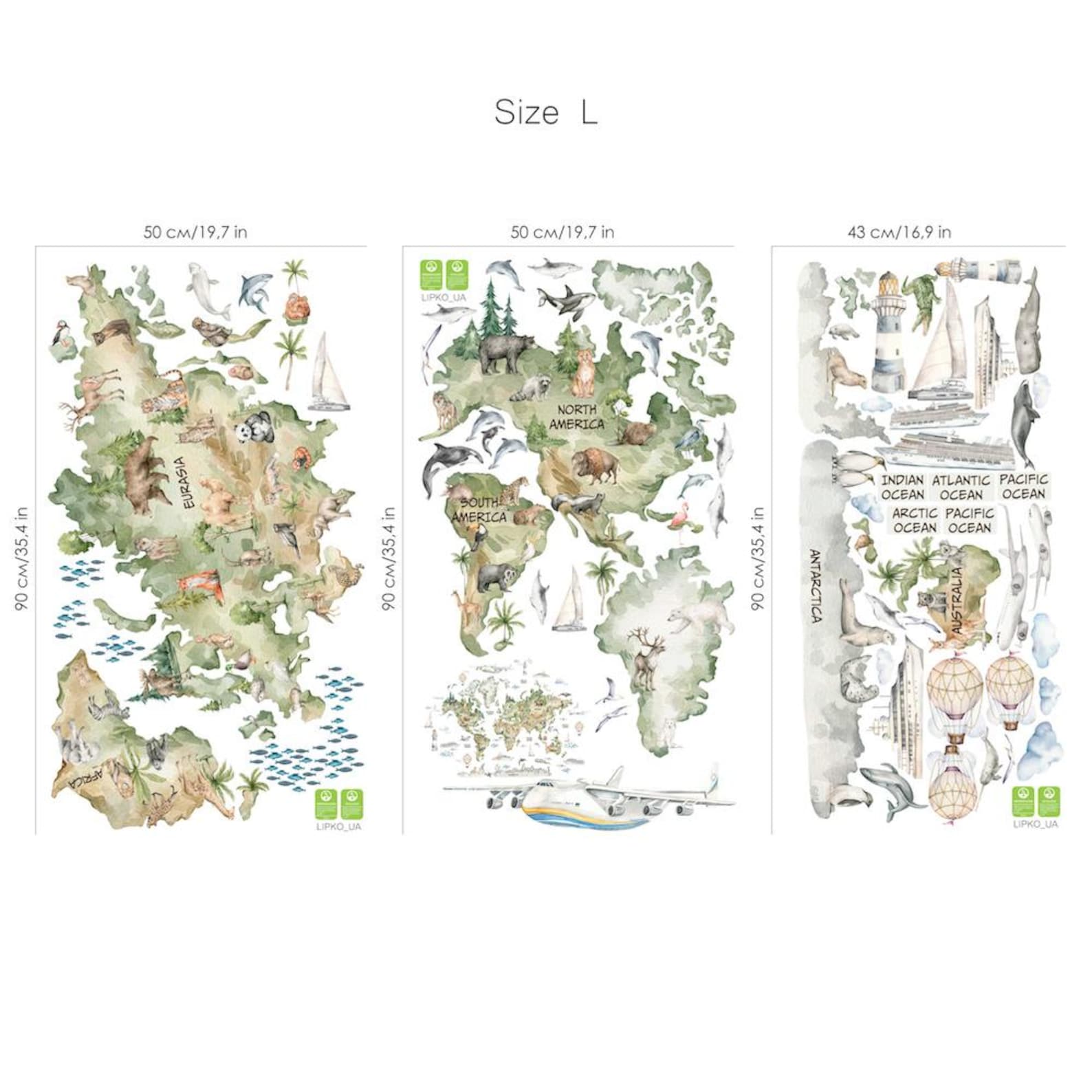 World Map Wall Decals, Vinyl Decals for Kids, Large World Map Wall ...