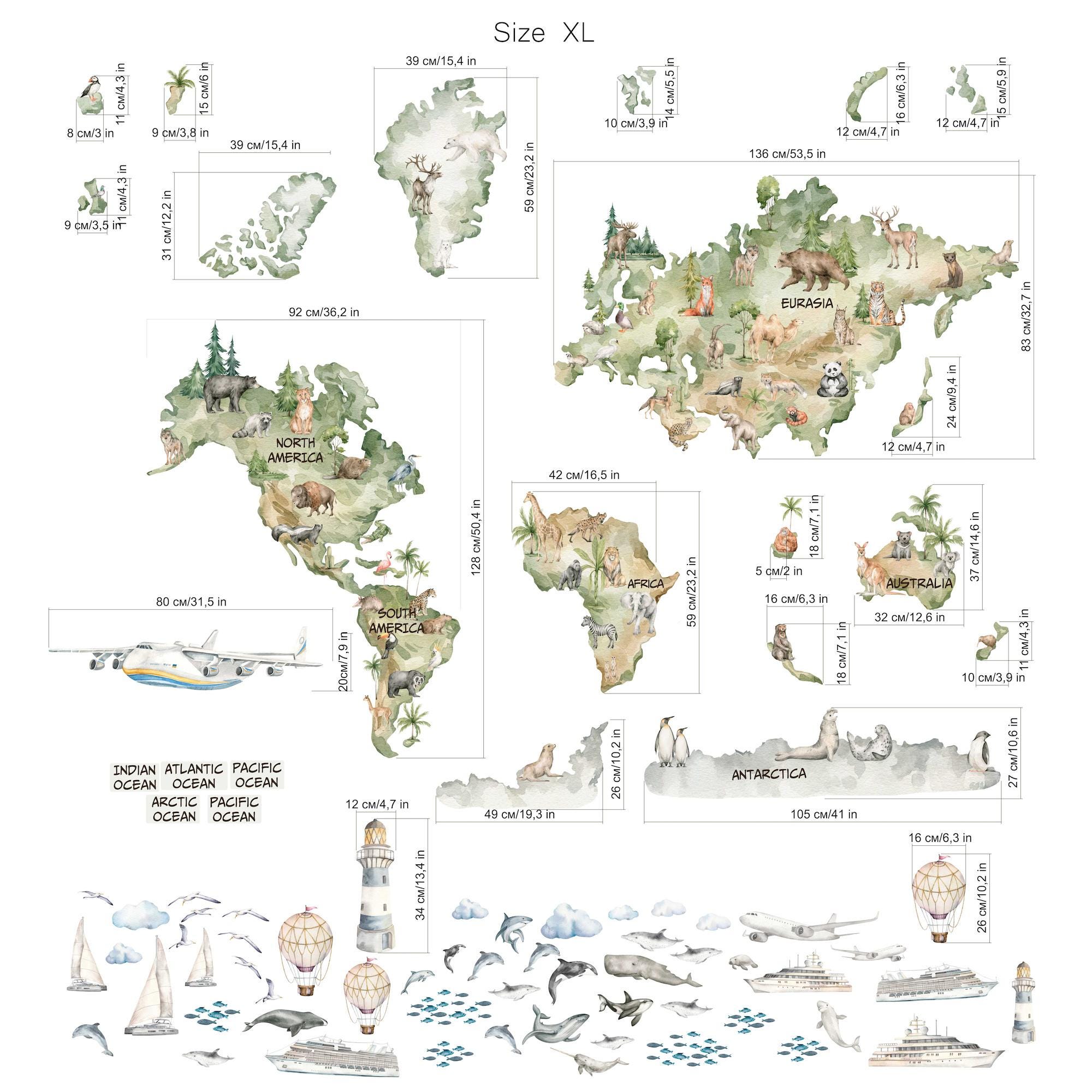 World Map Wall Decals, Vinyl Decals for Kids, Large World Map Wall ...