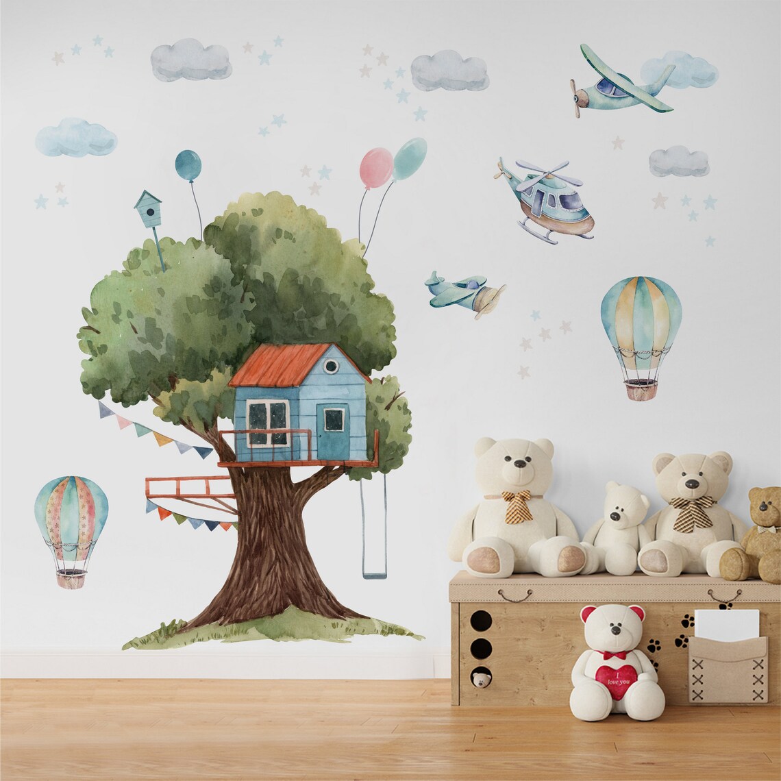 Blue Tree House Wall Decals for Boys | Scandinavian Style | Nursery ...