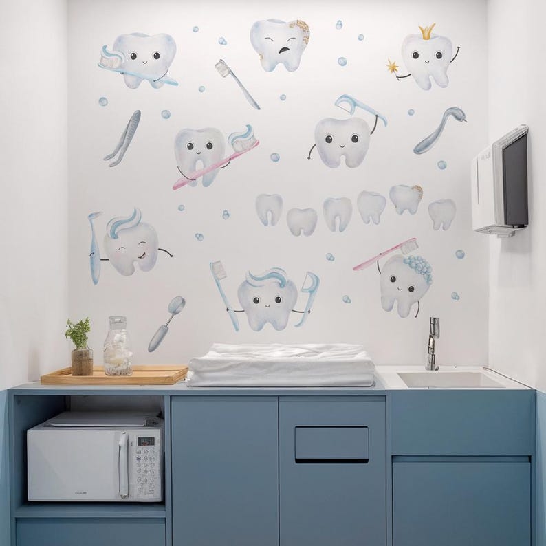 Cute Tooth Wall Decals for Dental Clinic – Kids Dentist Office Decor ...