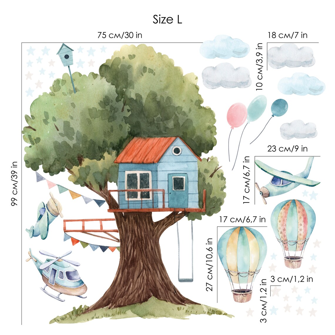 Blue Tree House Wall Decals for Boys Scandinavian Style Nursery Decor ...