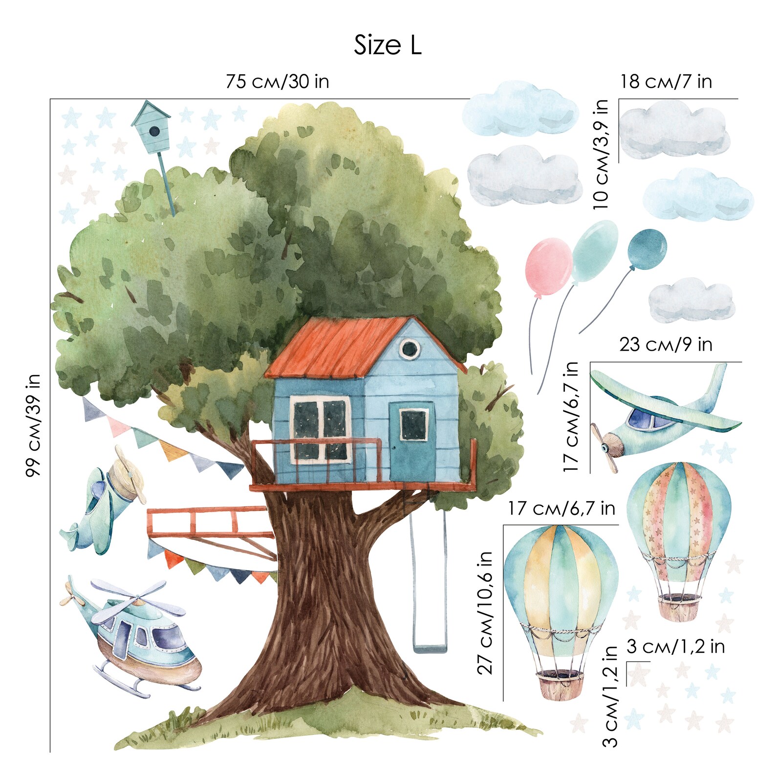 Blue Tree House Wall Decals for Boys Scandinavian Style Nursery Decor ...