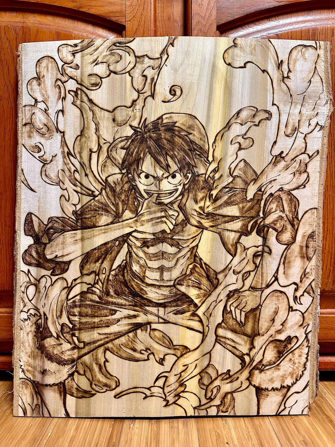 Custom Anime Luffy Wood Burning Art, Handmade Character Decor, Unique ...