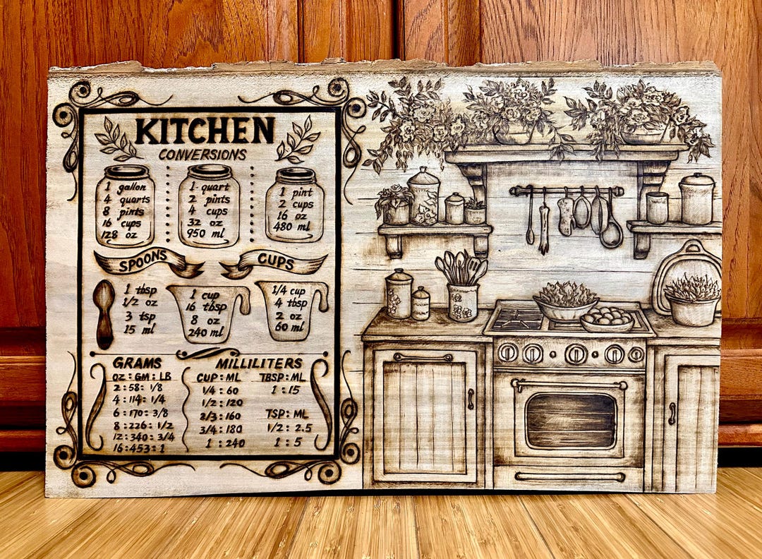 Handmade Pyrography Kitchen Conversions Chart: Rustic Wood Art - Etsy