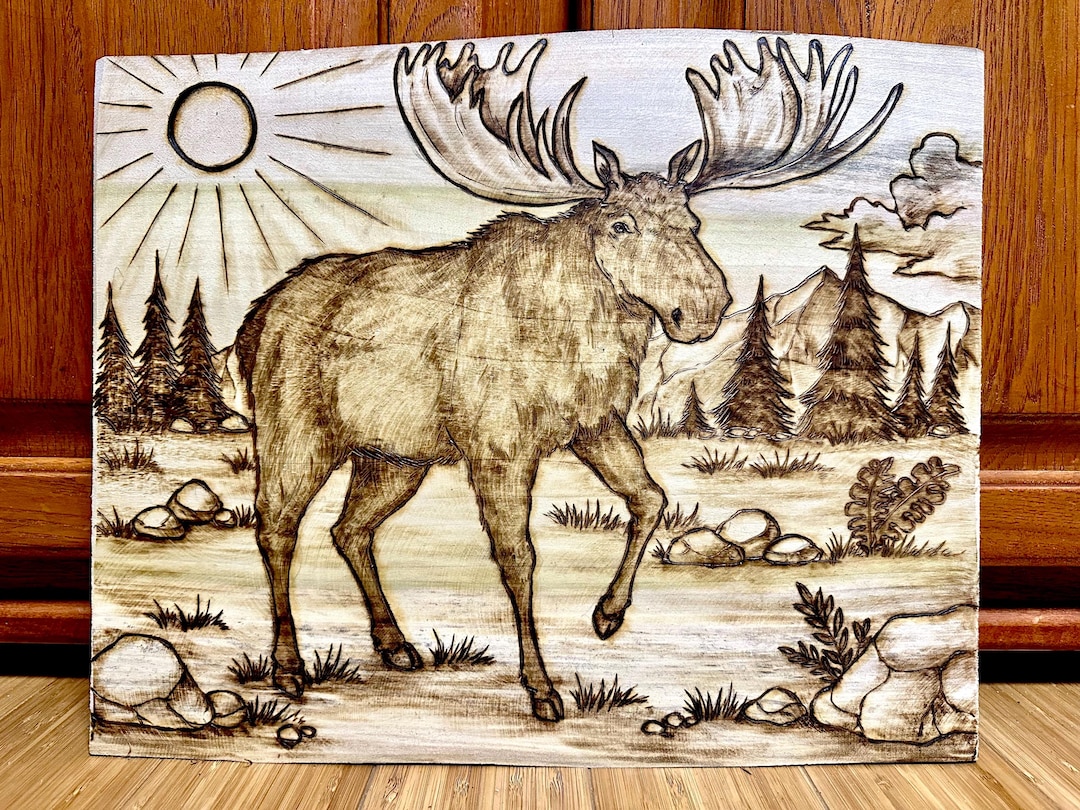 Moose Forest,handmade Custom Wood Burning Wild Animal Art, Birthday ...