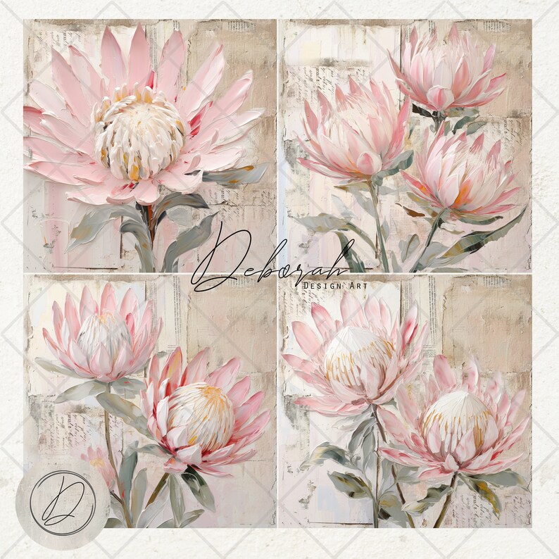 South African Pink Protea Block Art Square Printable Designs for ...